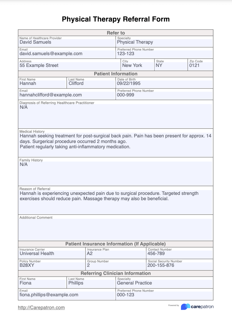 Physical Therapy Referral Form Template Free PDF Download